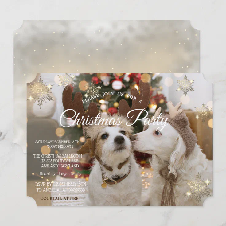 Holiday Dogs In Love Christmas Party Invitation | Zazzle