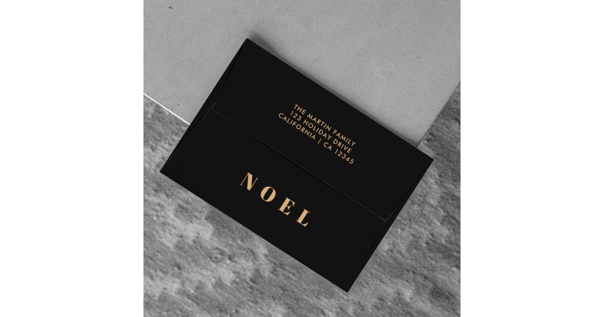 Holiday Envelope | Noel Black and Gold Christmas | Zazzle