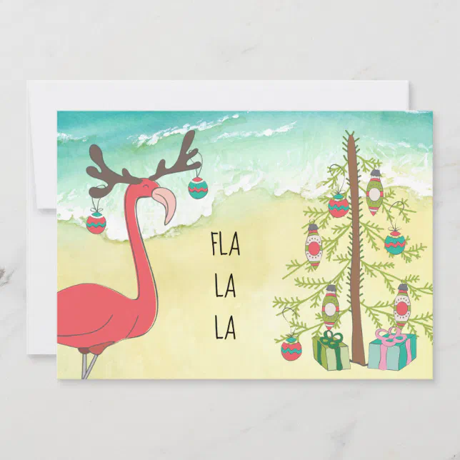 Holiday Flamingo Beach Scene Christmas Card | Zazzle