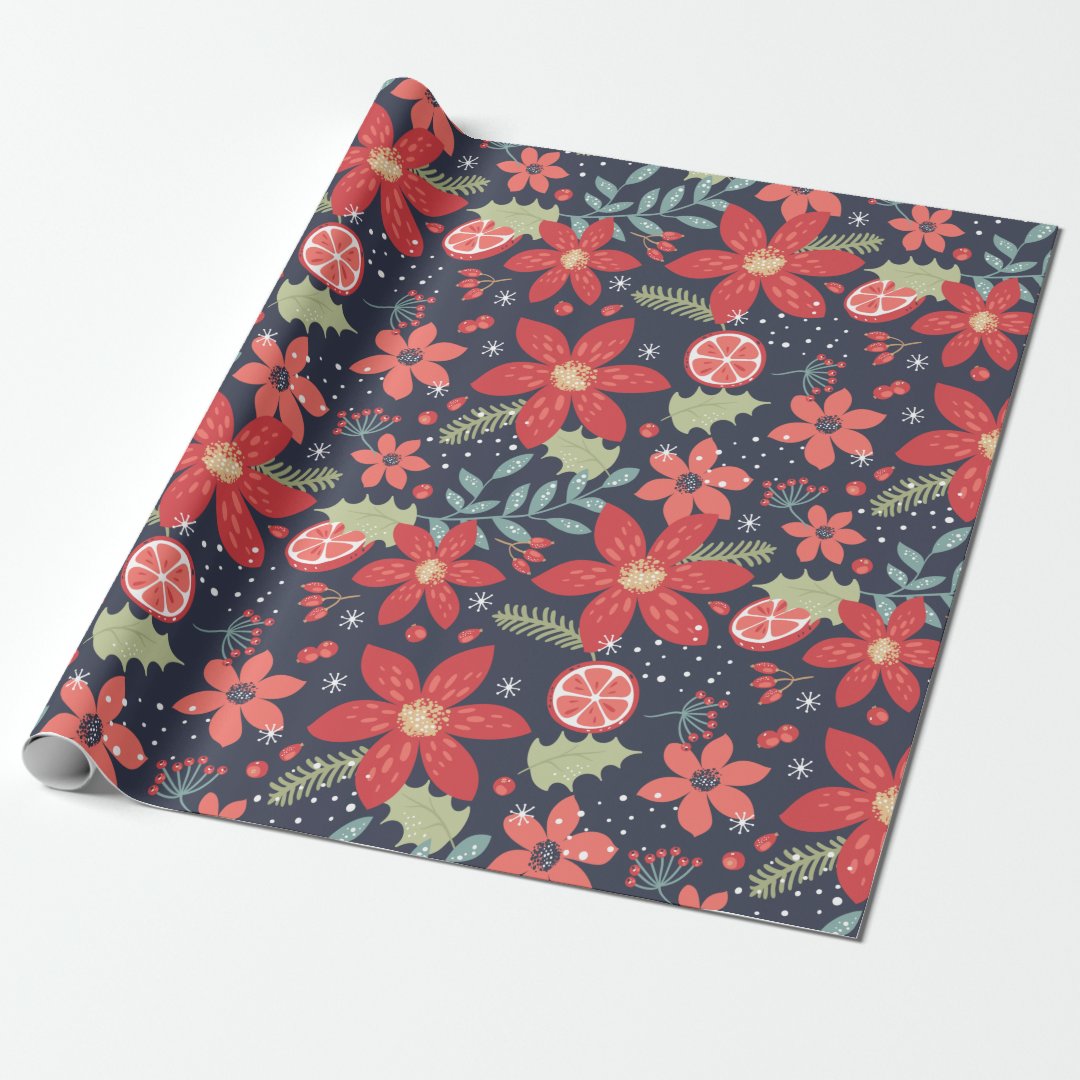 Holiday Floral Pattern Wrapping Paper | Zazzle