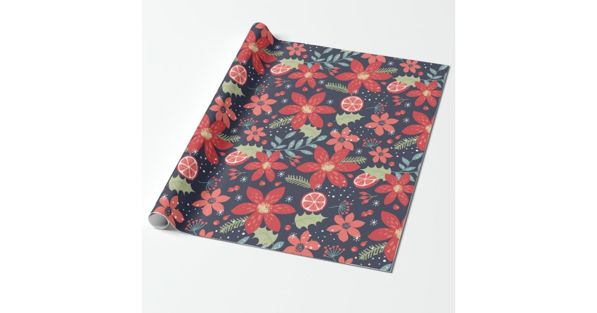 Holiday Floral Pattern Wrapping Paper | Zazzle