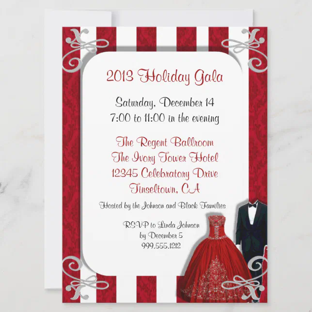 Holiday Gala Invitations in Red and Silver | Zazzle