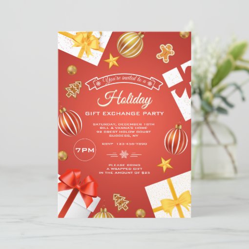 Holiday Gift Exchange Party Invitation | Zazzle
