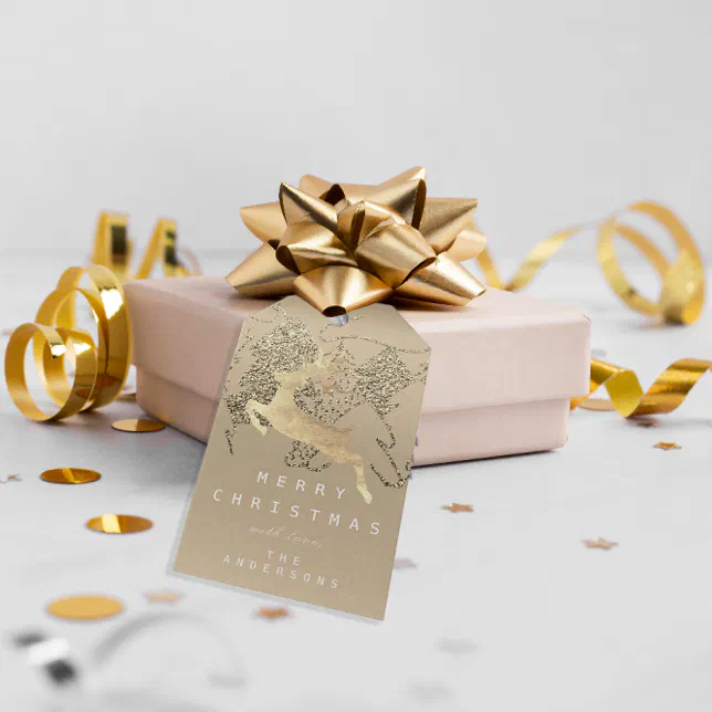 Holiday Gift Tag Gray Ivory Gold Reindeer | Zazzle