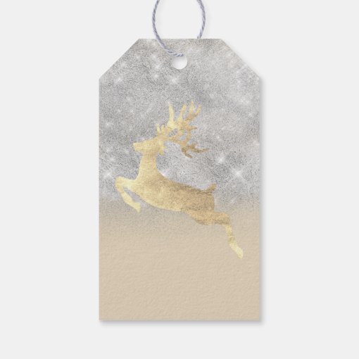 Holiday Gift Tag Gray Ivory Gold Reindeer | Zazzle
