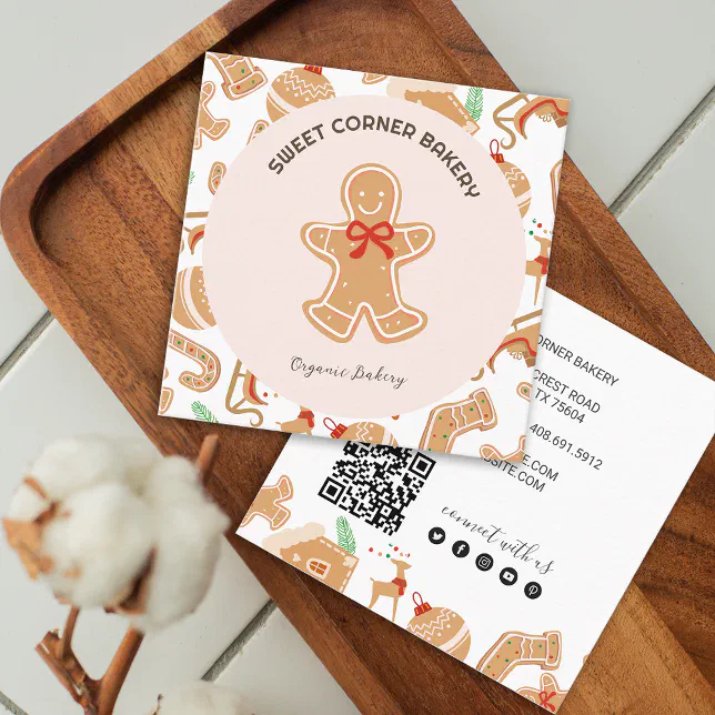 Holiday Gingerbread Bakery QR Code Square Business Card | Zazzle