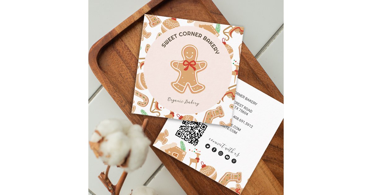 Holiday Gingerbread Bakery QR Code Square Business Card | Zazzle
