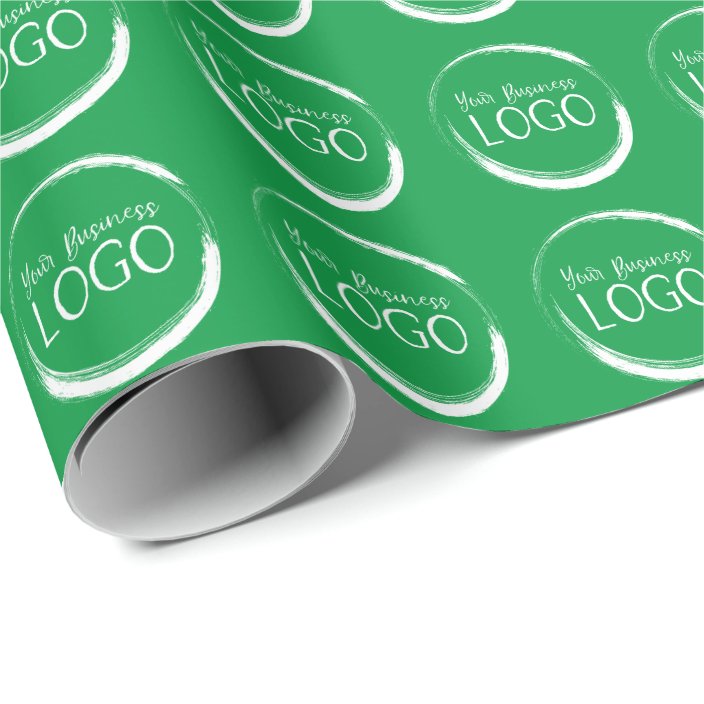 Holiday Green and White Small Business Logo Promo Wrapping Paper ...