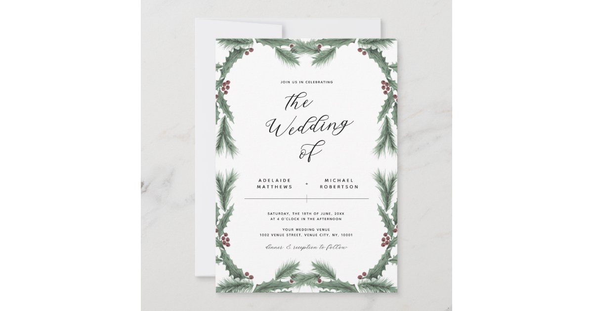 Holiday Greenery Christmas Wedding Invitation | Zazzle