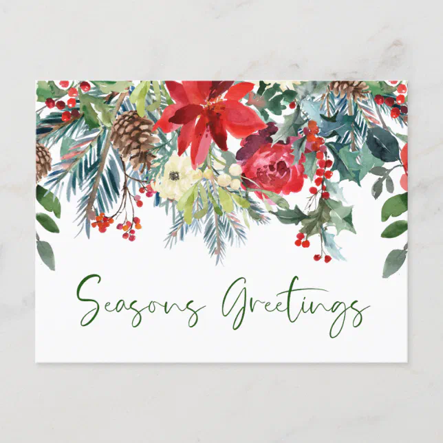 Holiday Greenery Corporate Card Seasons Greetings | Zazzle