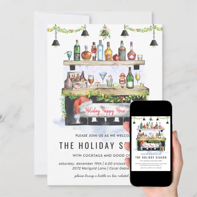 Holiday Happy Hour | Christmas Cocktail Party Invitation | Zazzle