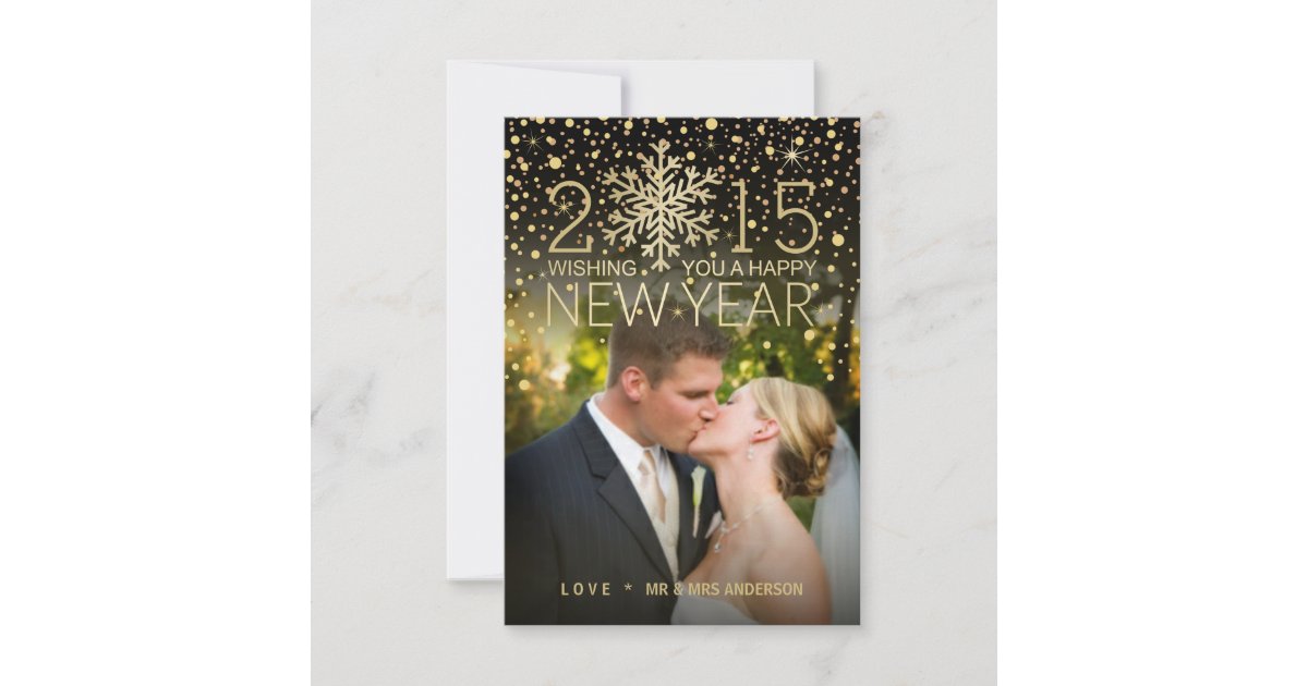 Holiday Happy New Year Snowflake Confetti Photo Invitation | Zazzle
