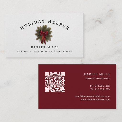 holiday helper wreath business card | Zazzle