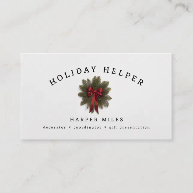 holiday helper wreath business card | Zazzle