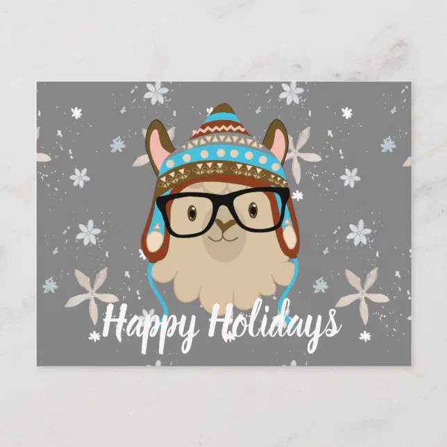 Holiday Hipster Llama Postcard | Zazzle