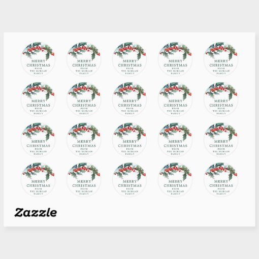 Holiday Holly Christmas Sticker | Zazzle