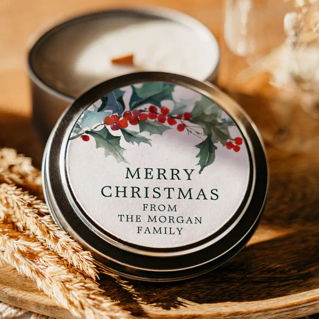 Holiday Holly Christmas Sticker | Zazzle