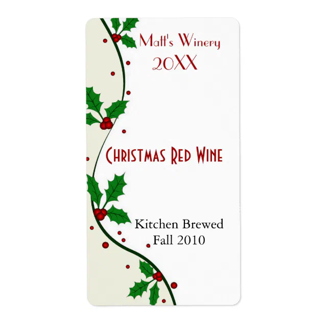 Holiday Holly Home Made Wine Labels | Zazzle