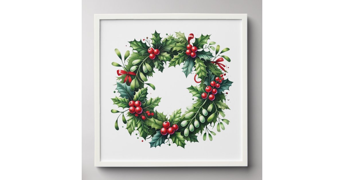 Holiday Holly Mistletoe Art Peel And Stick Photo Tile | Zazzle