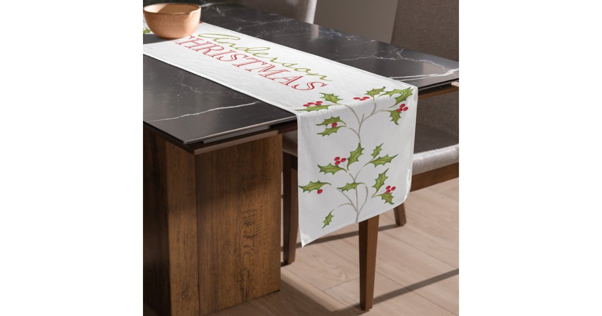 Holiday Holly Table Runner | Zazzle