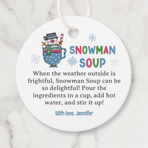 Holiday Hot Cocoa Favor Snowman Soup Favor Tags | Zazzle