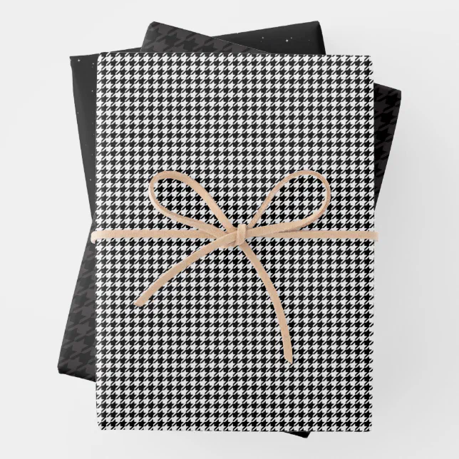 Holiday houndstooth classic black and white wrapping paper sheets | Zazzle