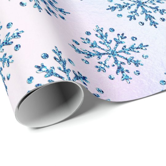 Holiday - Ice Blue Snowflakes Iridescent Faux Foil Wrapping Paper ...
