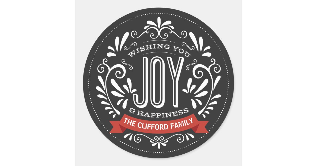HOLIDAY JOY ROUND CHALKBOARD STICKERS | Zazzle