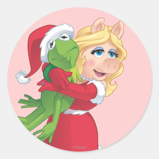 Holiday Kermit and Miss Piggy Classic Round Sticker | Zazzle.com
