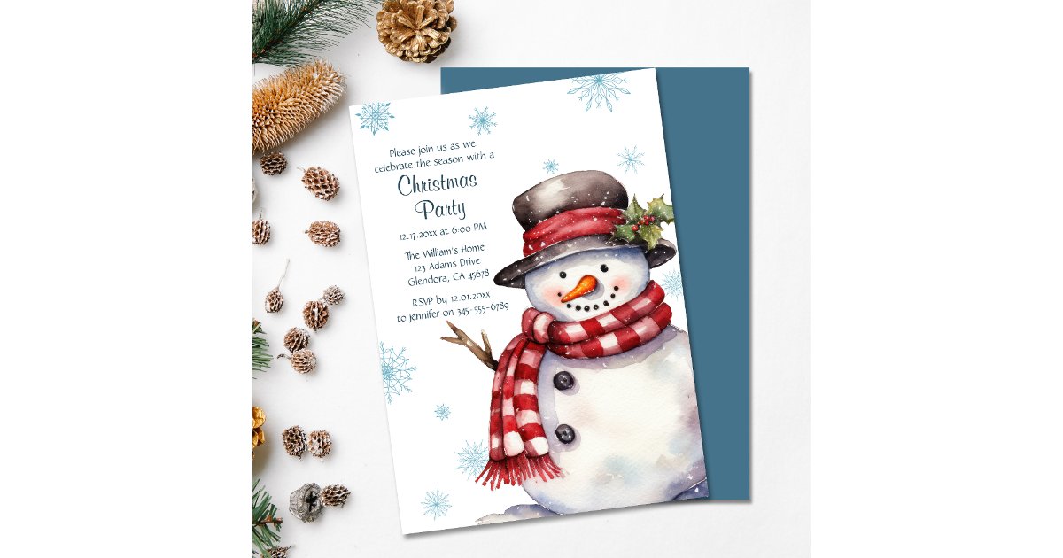 Holiday Merry Christmas Party Snowman Invitation | Zazzle