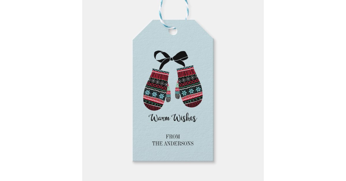 Holiday Mittens Warm Wishes Christmas Gift Tags | Zazzle