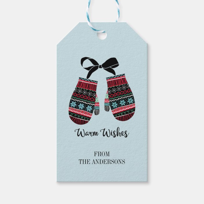 Holiday Mittens Warm Wishes Christmas Gift Tags | Zazzle.com