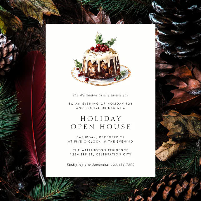 Holiday Open House Festive Elegant Christmas Party Invitation | Zazzle