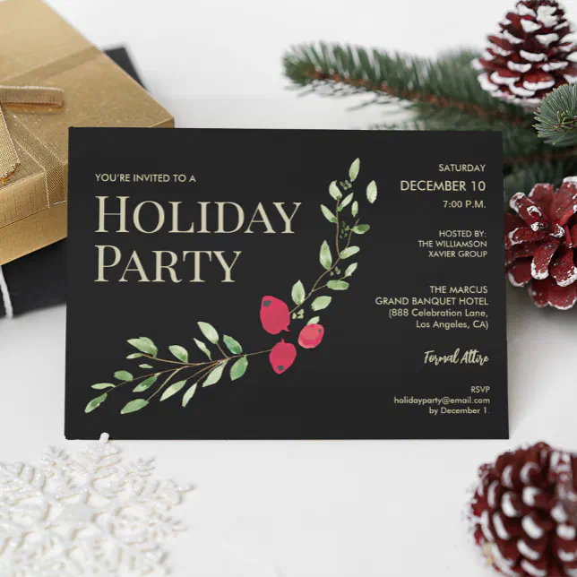 Holiday Party Christmas Red Holly Corporate Party Invitation | Zazzle