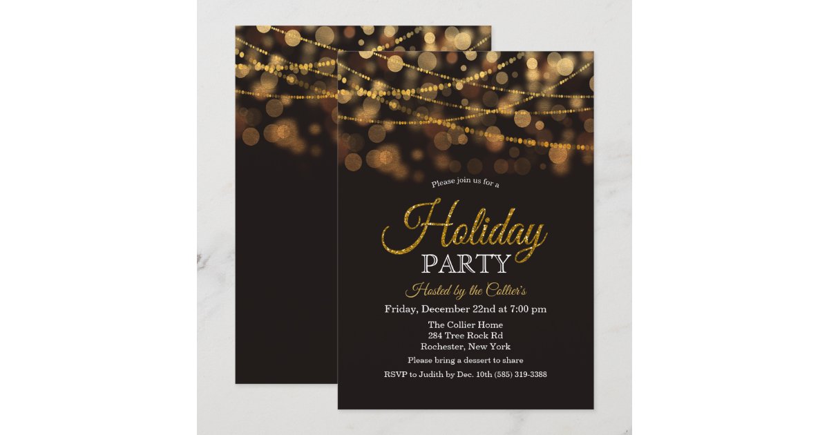 Holiday Party Glitter Lights Invitation | Zazzle