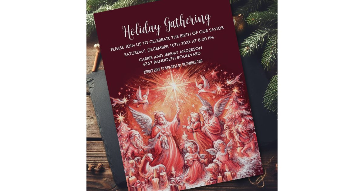 Holiday Party Pastel Drawing Christmas Angels Invitation | Zazzle