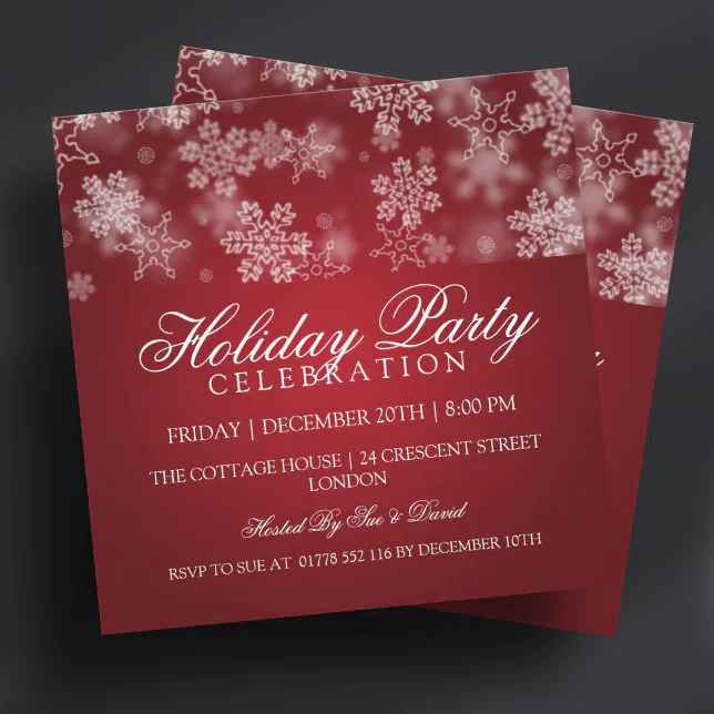Holiday Party Snowflakes Red Invitation | Zazzle