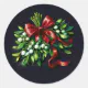 Holiday Pastel Drawing Mistletoe Ribbon Classic Round Sticker | Zazzle