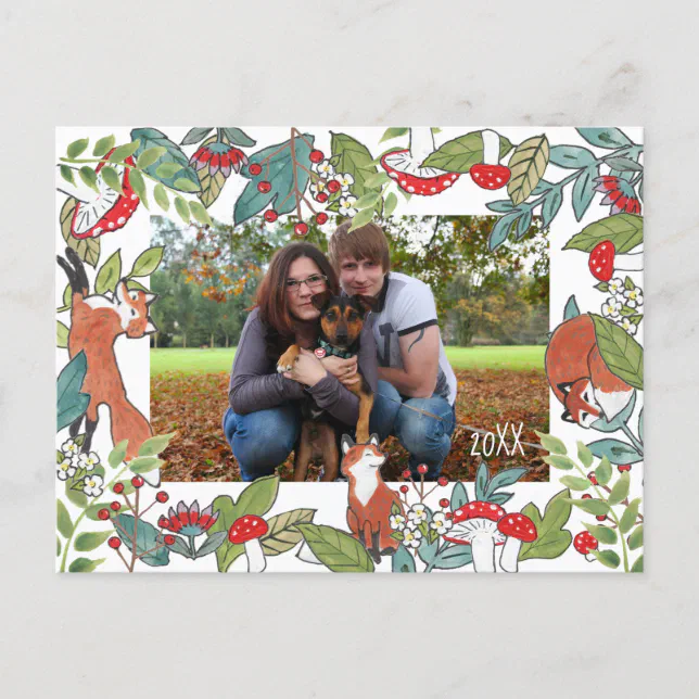 Holiday Photo Postcard Fox Woodland Design | Zazzle