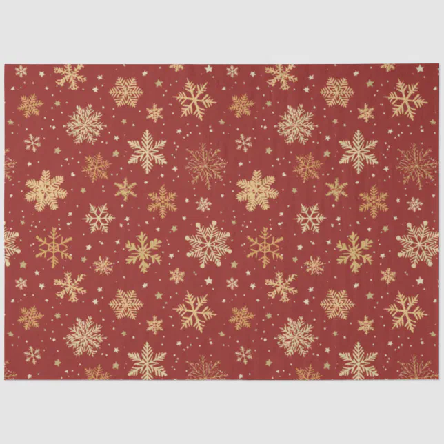 Holiday Red and Gold Snowflakes Tissue Paper | Zazzle