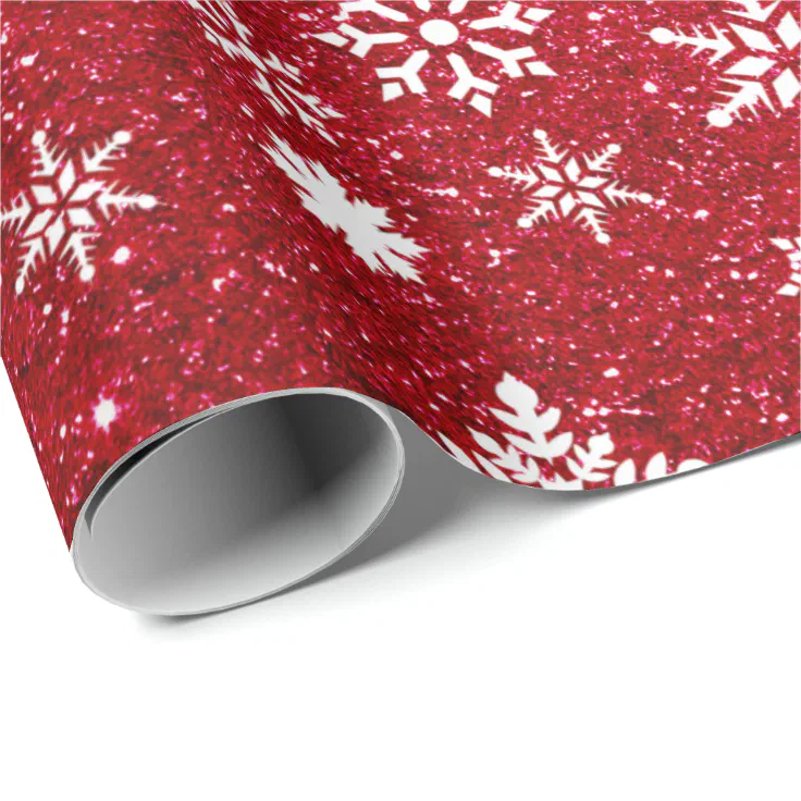 Holiday Red Glitter Snowflake Pattern Christmas Wrapping Paper | Zazzle