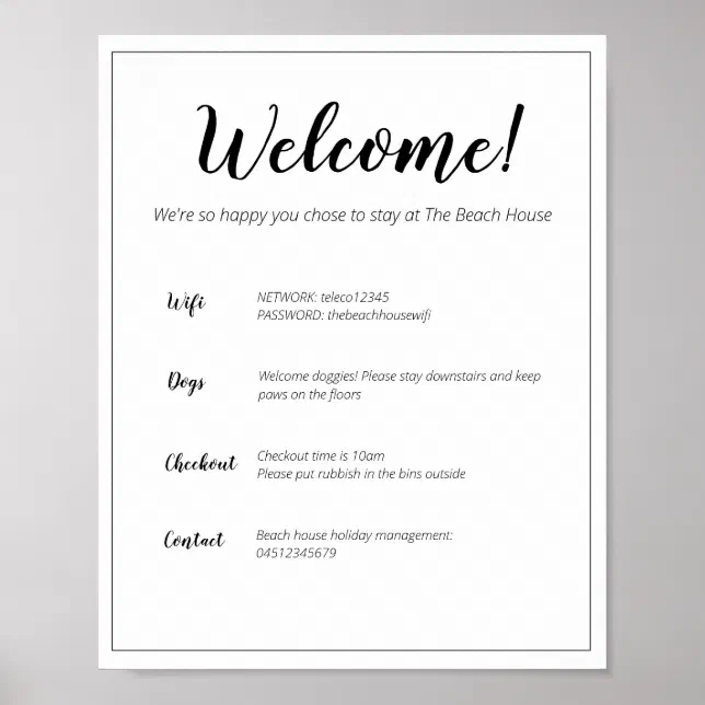 Holiday Rental Welcome Sign - Beach Vacation Homes | Zazzle
