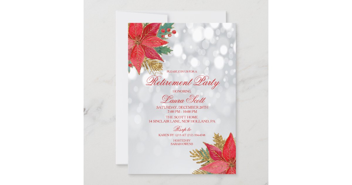 Holiday Retirement Party Poinsettia Invitation | Zazzle