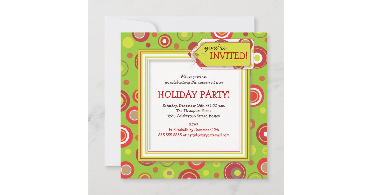 Holiday Retro Red & Green Polka Dot Party Invitation | Zazzle
