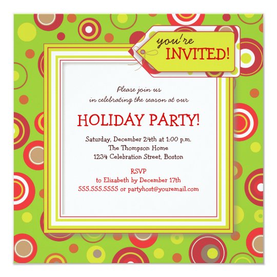 Holiday Retro Red & Green Polka Dot Party Invitation | Zazzle.com