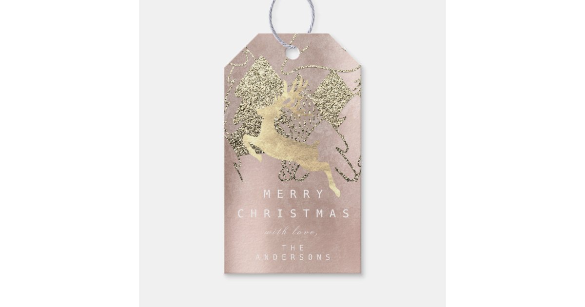 Holiday Rose Gold Christmas Metal Reindeer Tree Gift Tags | Zazzle