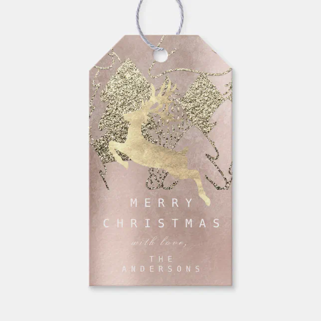 Holiday Rose Gold Christmas Metal Reindeer Tree Gift Tags | Zazzle