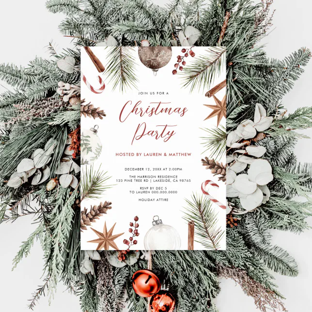 Holiday Rustic Christmas Party Invitation | Zazzle