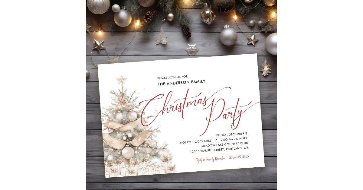 Holiday Rustic Evergreen Christmas Party Invitation | Zazzle
