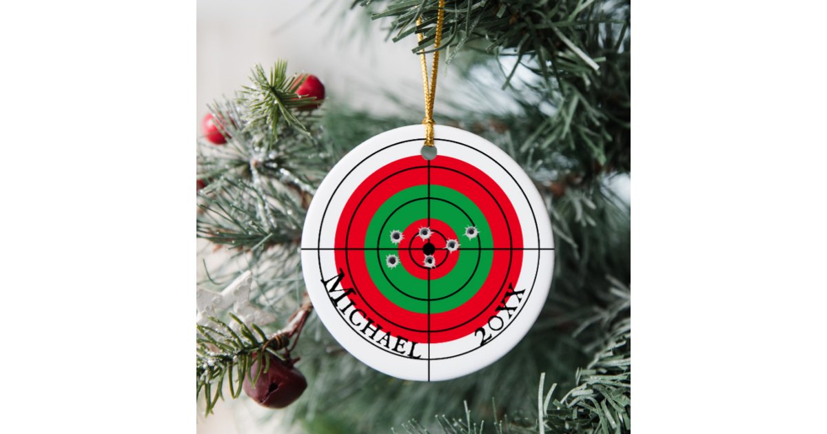Holiday Shooting Target Gun Shooter Personalized Ceramic Ornament | Zazzle